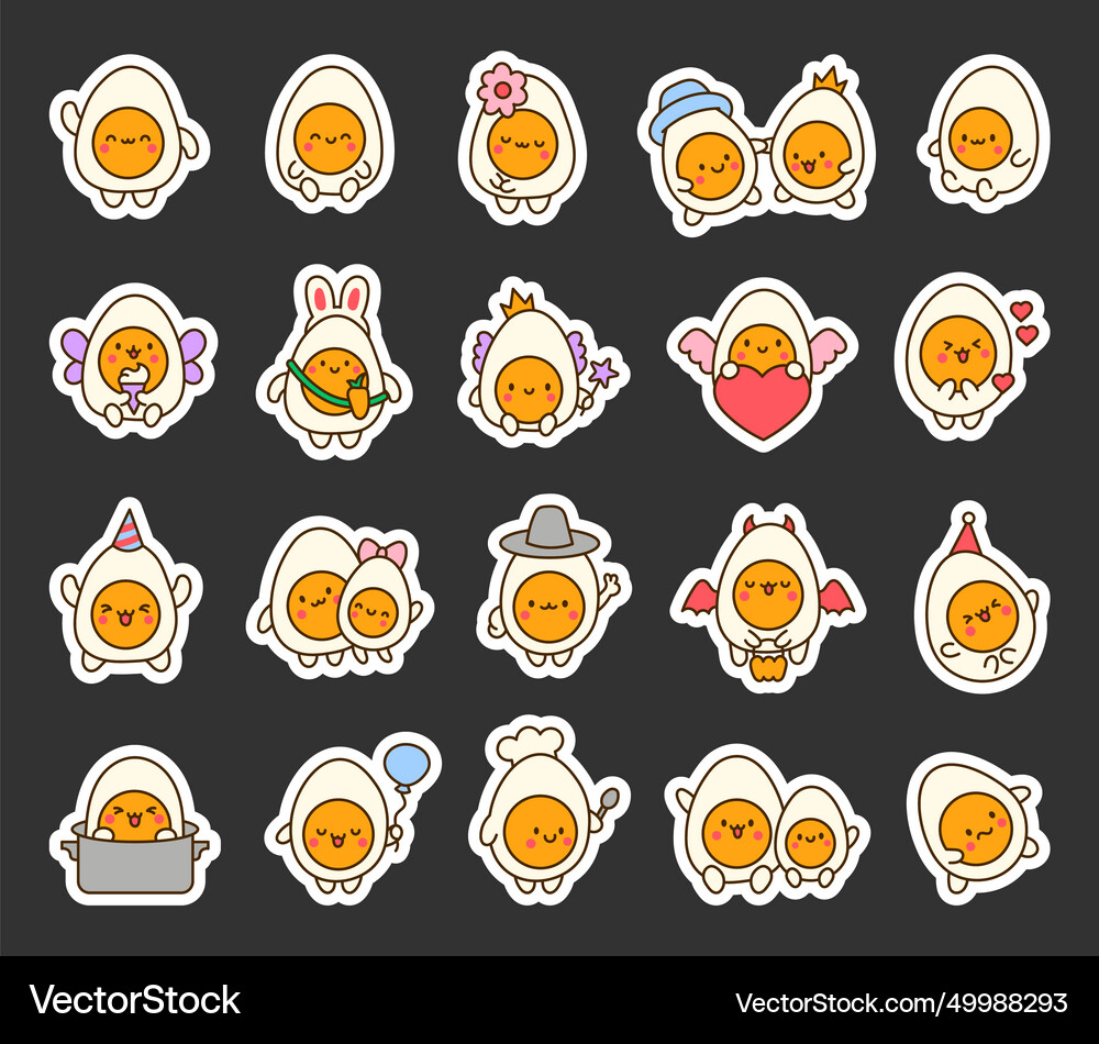 Cute kawaii boiled egg with funny faces sticker Vector Image