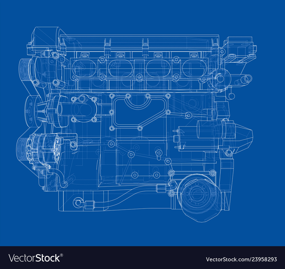 Engine sketch rendering 3d Royalty Free Vector Image