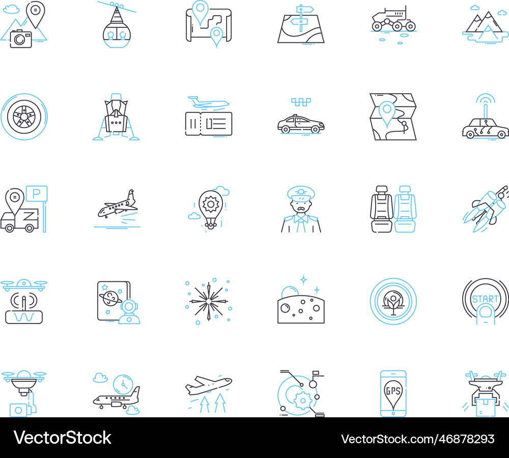 Flight linear icons set takeoff landing pilots Vector Image