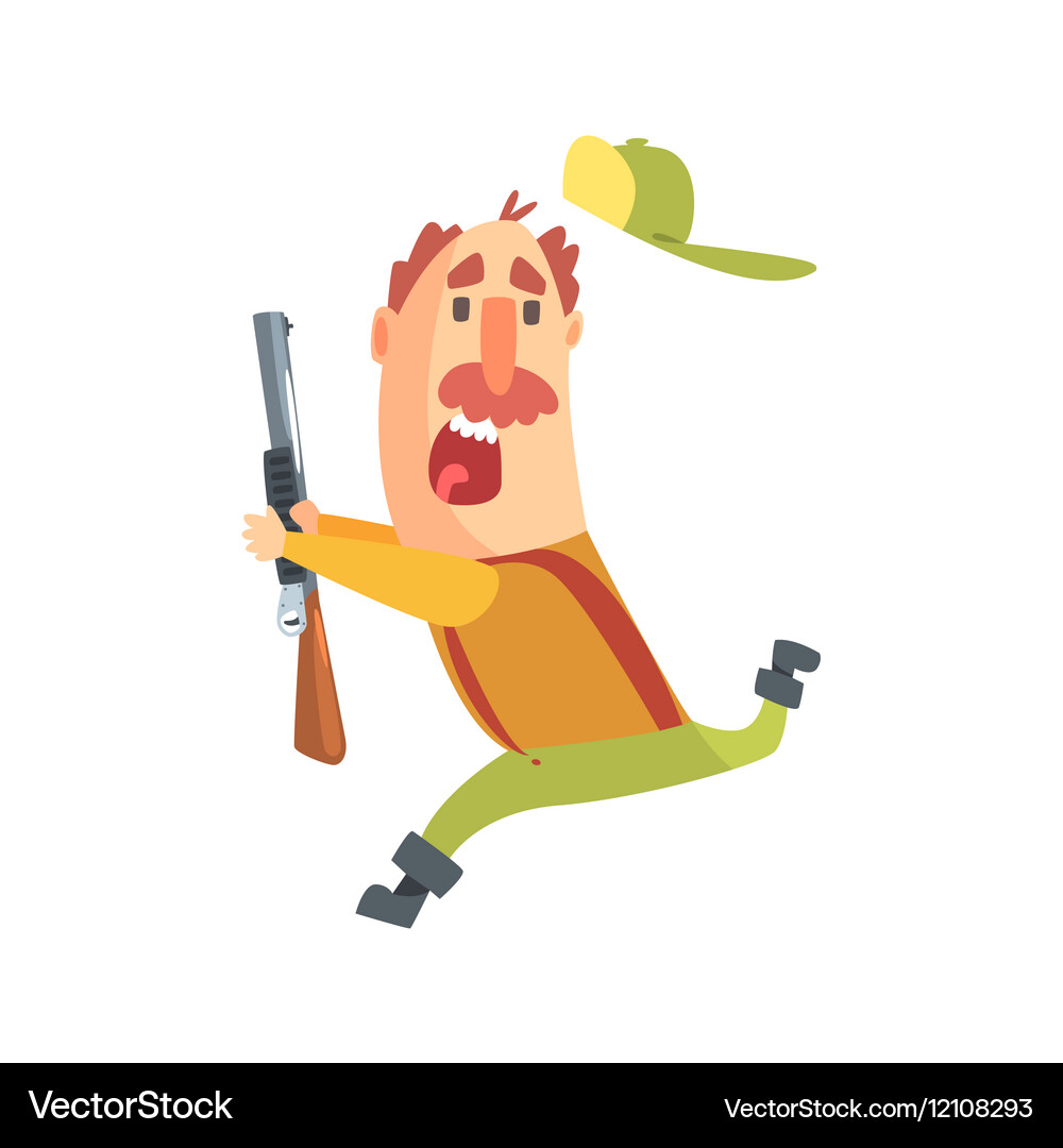 Funny childish hunter character with moustache Vector Image