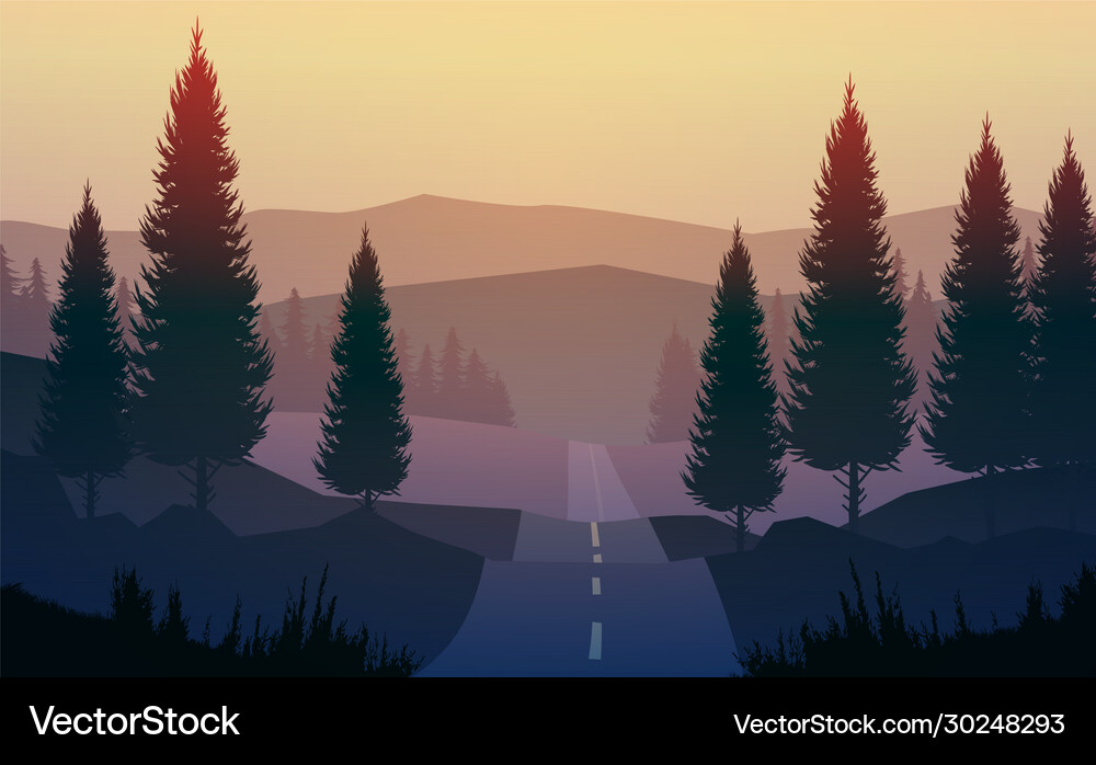 Natural pine trees forest mountains horizon hills Vector Image