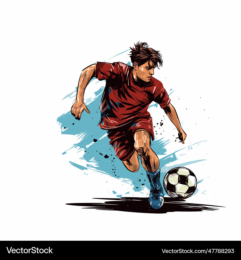 Soccer player hand-drawn comic football Royalty Free Vector