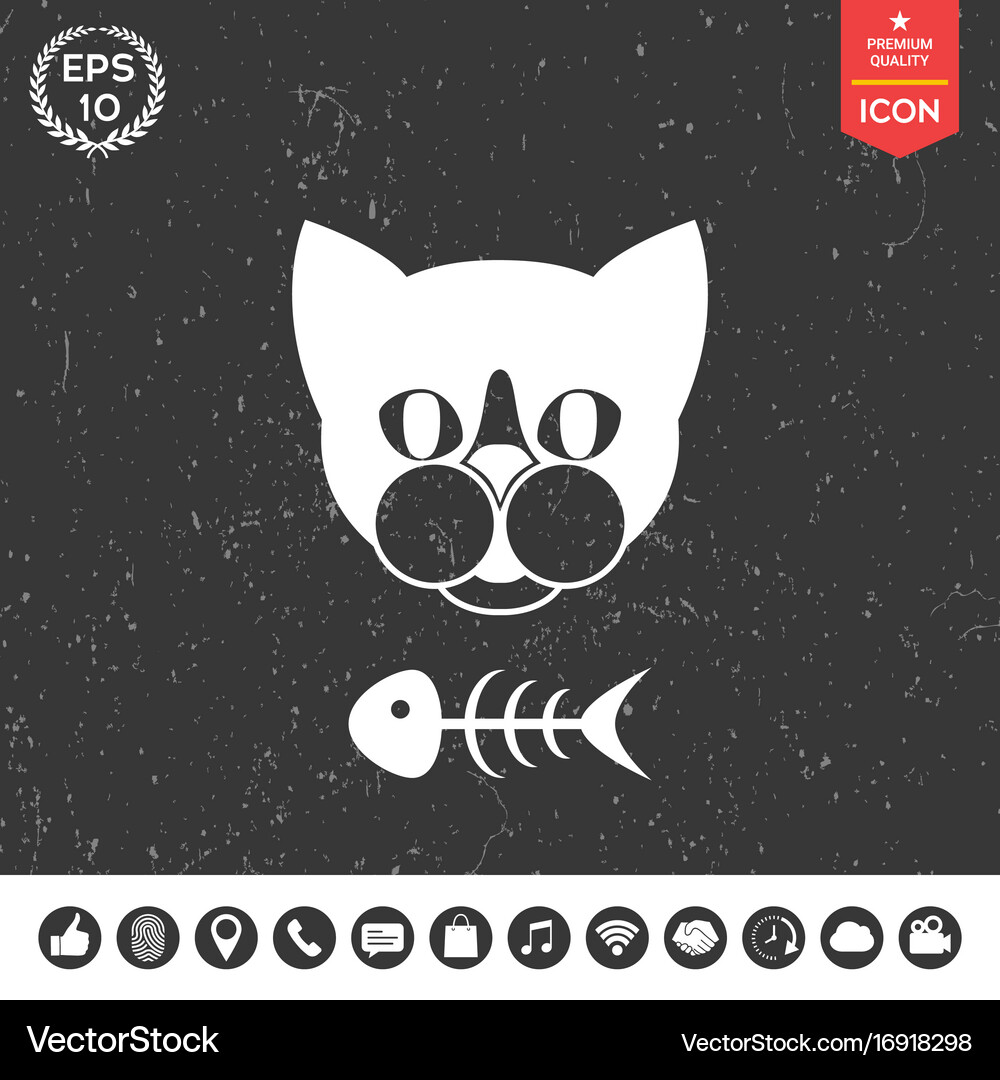 Cat with fish skeleton icon logo symbol Royalty Free Vector