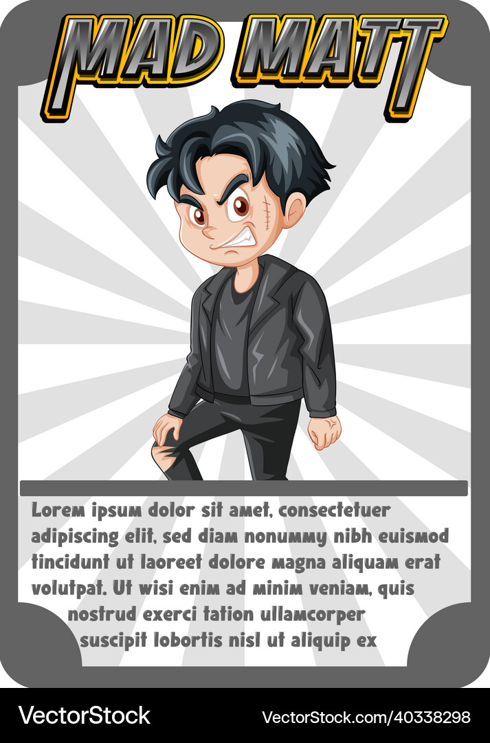 Character game card template with word mad matt Vector Image