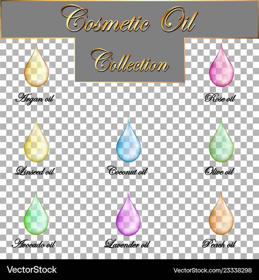 Cosmetic oil drop collection 9 versions Royalty Free Vector