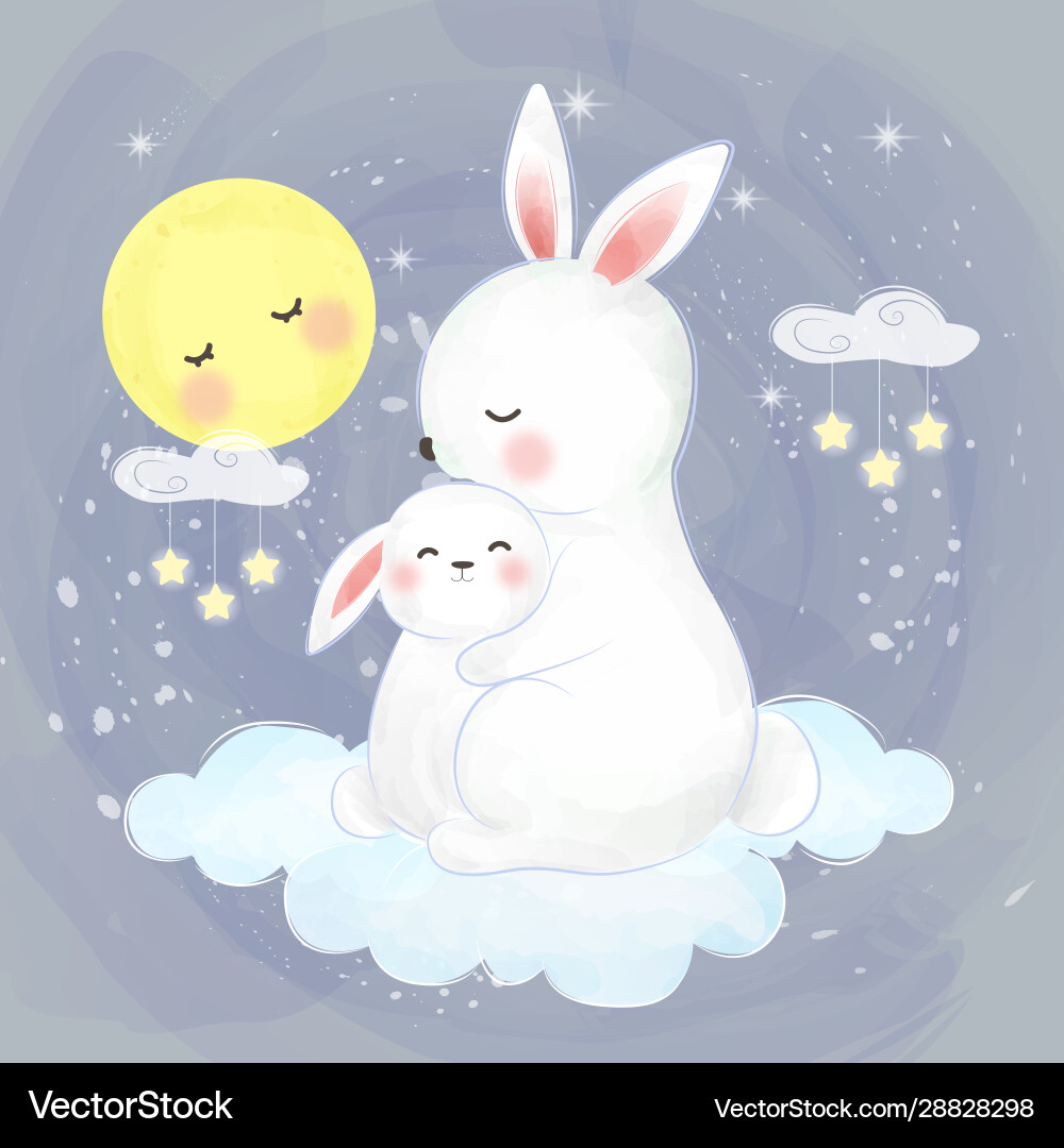 Cute mommy and baby rabbit Royalty Free Vector Image