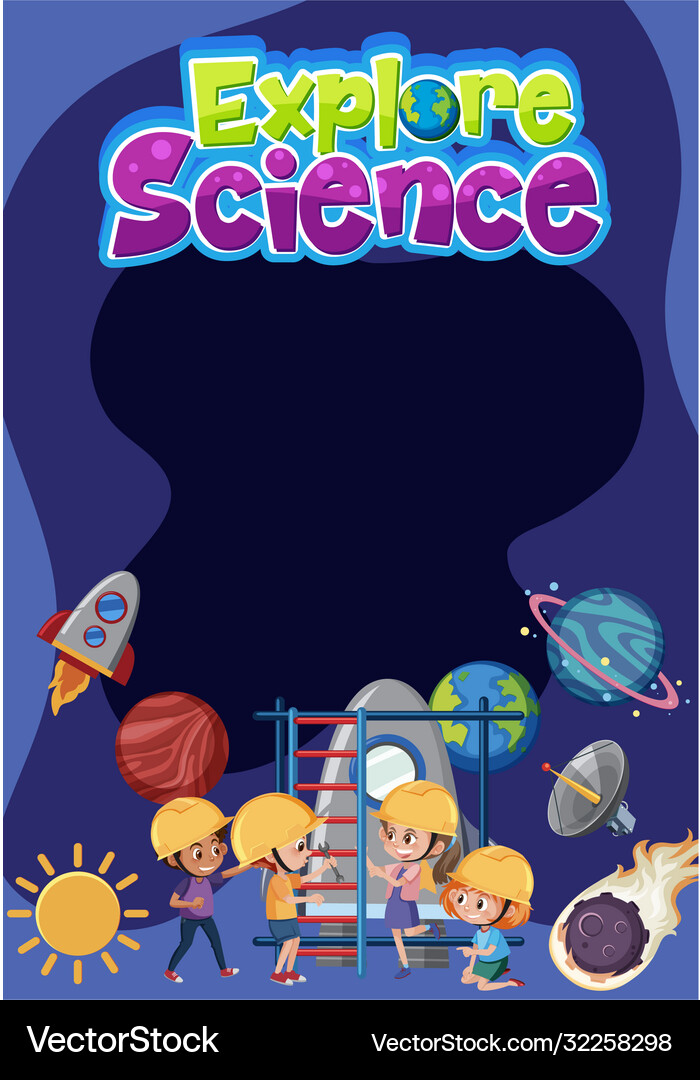 Explore science logo with blank banner and kids Vector Image