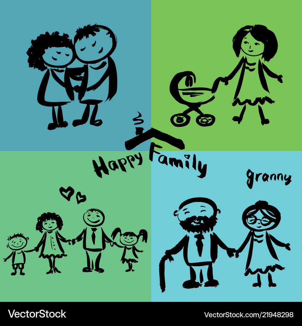 Happy family hand drawing Royalty Free Vector Image
