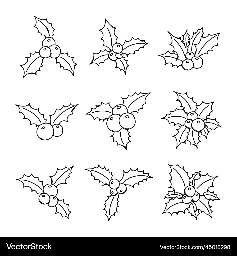Holly berry doodle icon set drawing sketch Vector Image