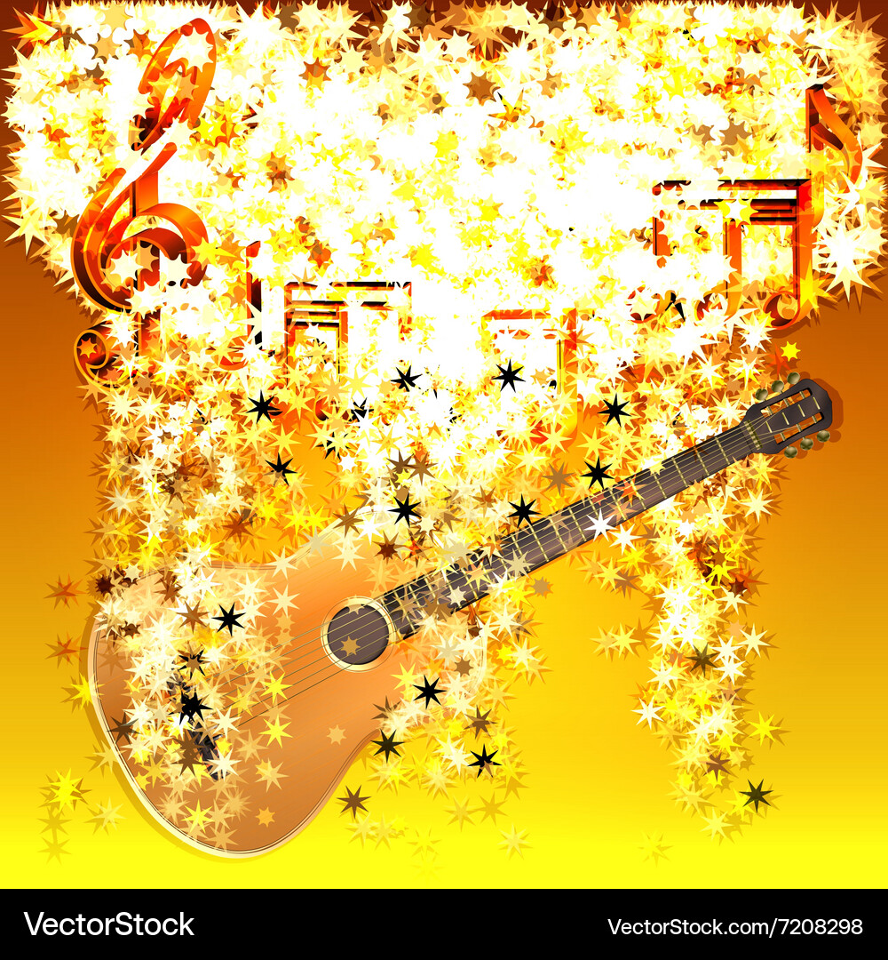 Musical notes in a cloud stars and guitar Vector Image