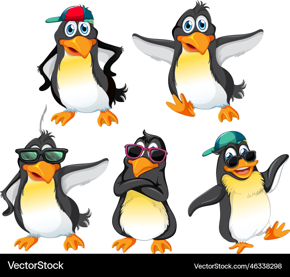 Penguin cartoon characters in summer theme Vector Image