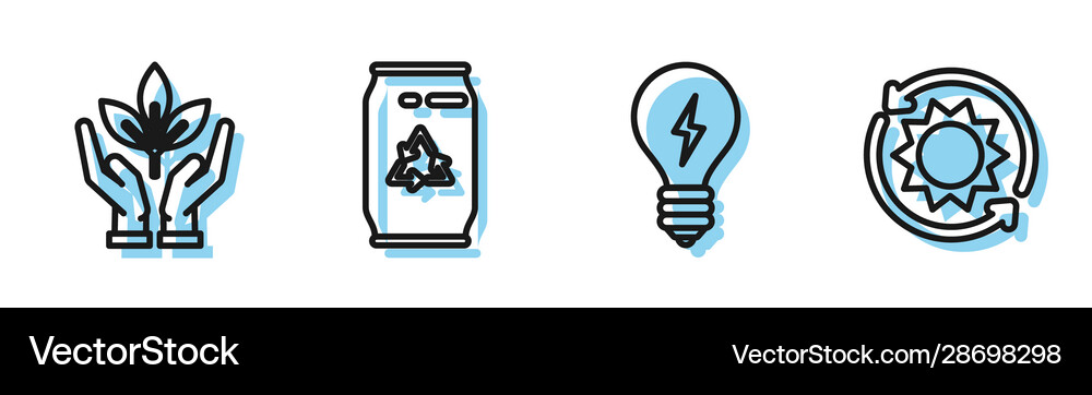 Set line light bulb with lightning symbol plant Vector Image