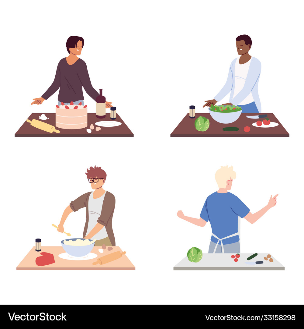 Set people preparing food on white background Vector Image