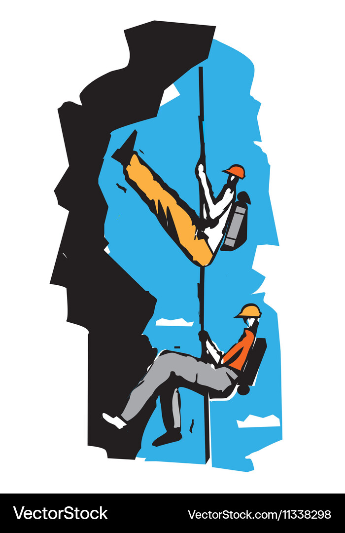 Two climbers on a rope cartoon Royalty Free Vector Image