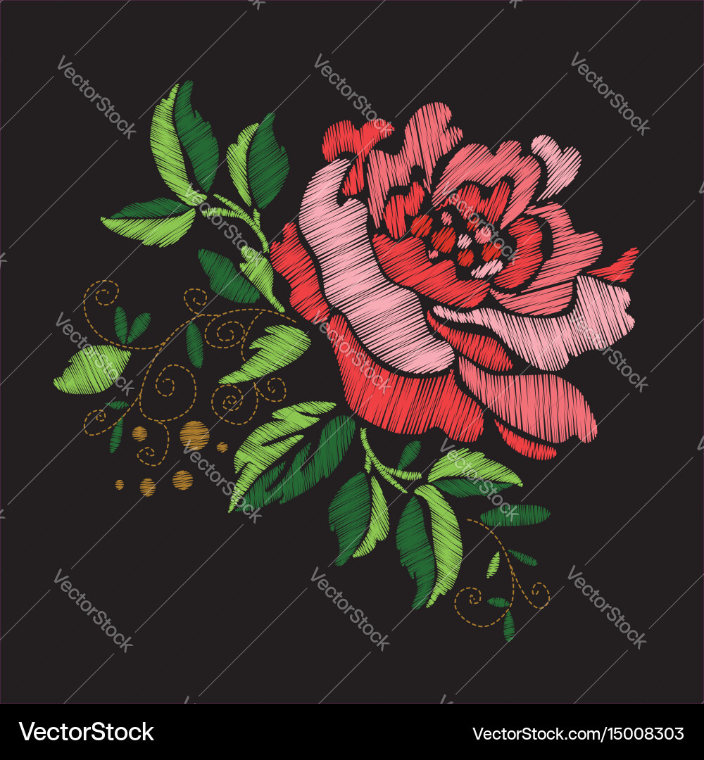 Colorful embroidery on a black background Vector Image