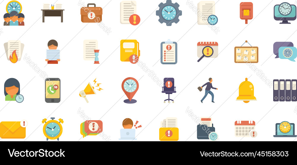 Rush job icons set flat internet boss Royalty Free Vector