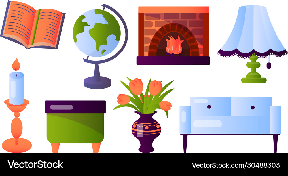 Set different furniture and interior home items Vector Image