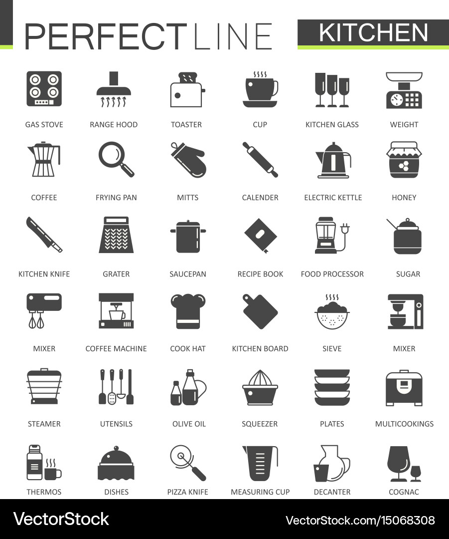 Black classic kitchen web icons set Royalty Free Vector