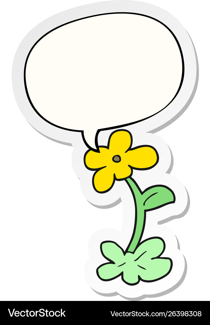 Cartoon flower and speech bubble sticker Vector Image