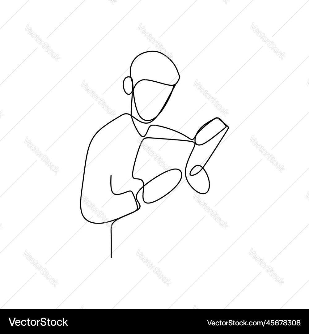 Continuous line drawing of someone reading a book Vector Image