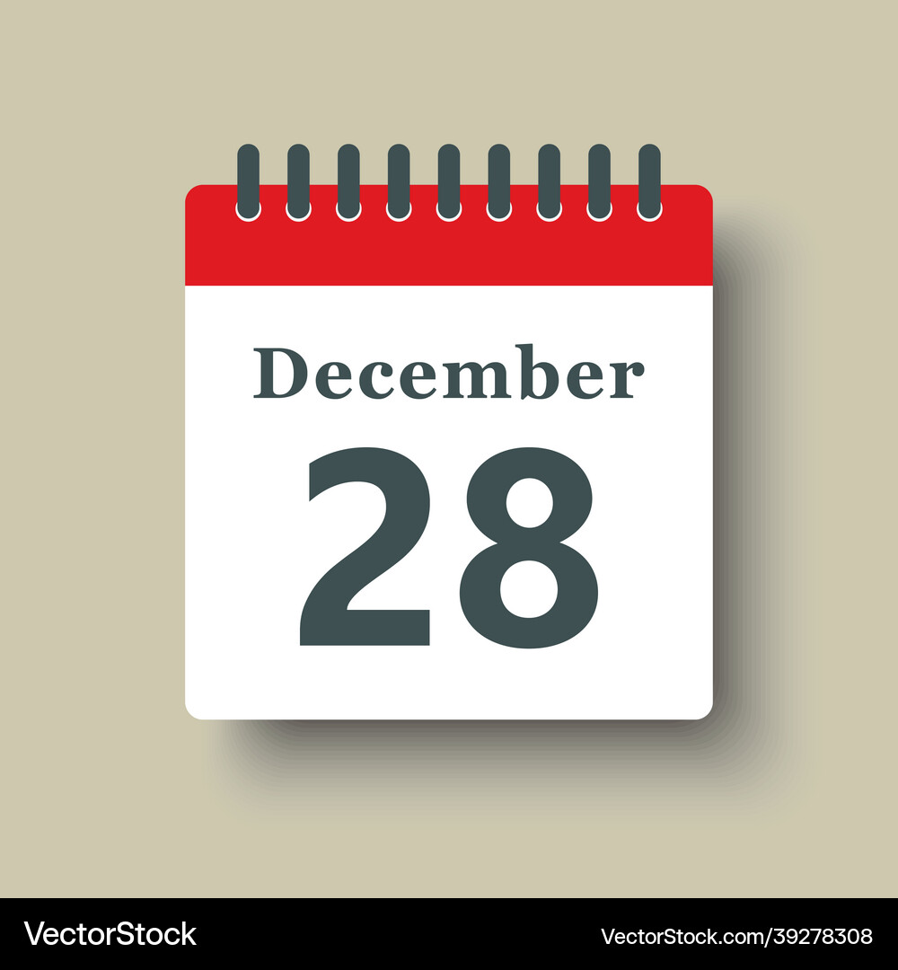 Icon day date 28 december template calendar page Vector Image