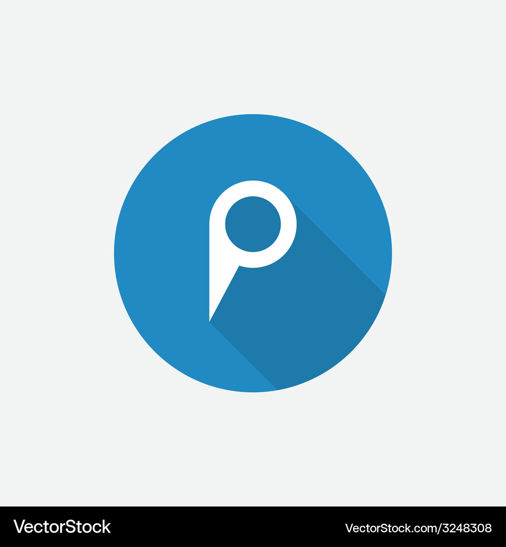 Map pin flat blue simple icon with long shadow Vector Image