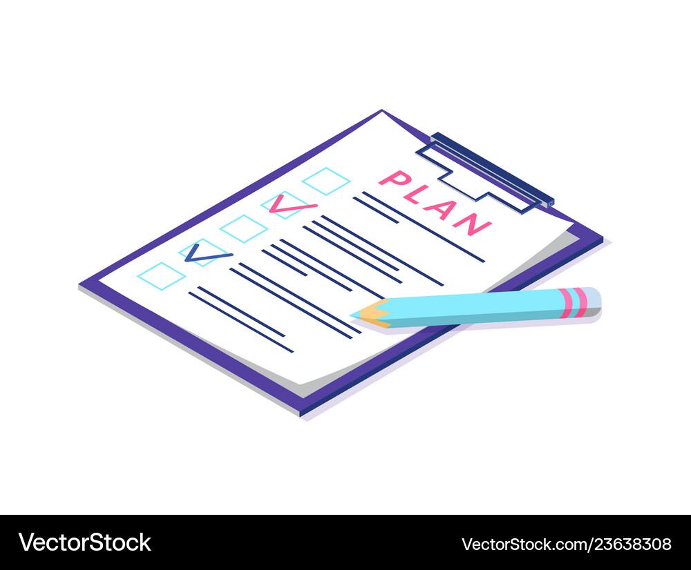 Plan on page of clipboard pen and documentation Vector Image