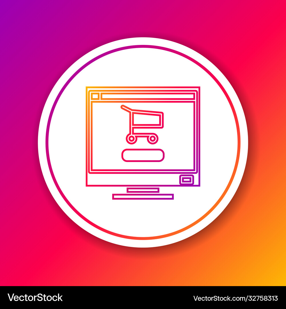 Color line shopping cart on screen computer icon Vector Image