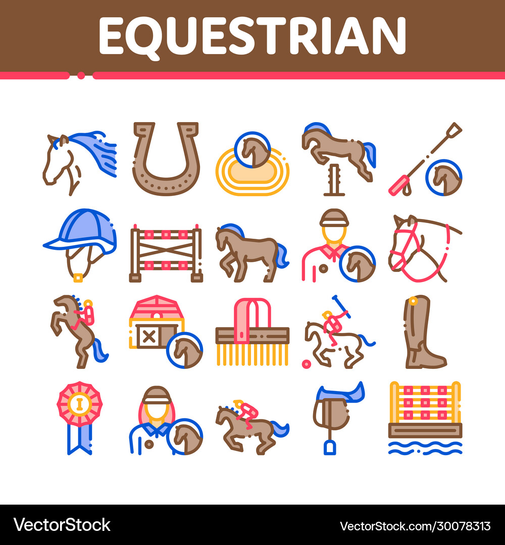 Equestrian animal collection icons set Royalty Free Vector