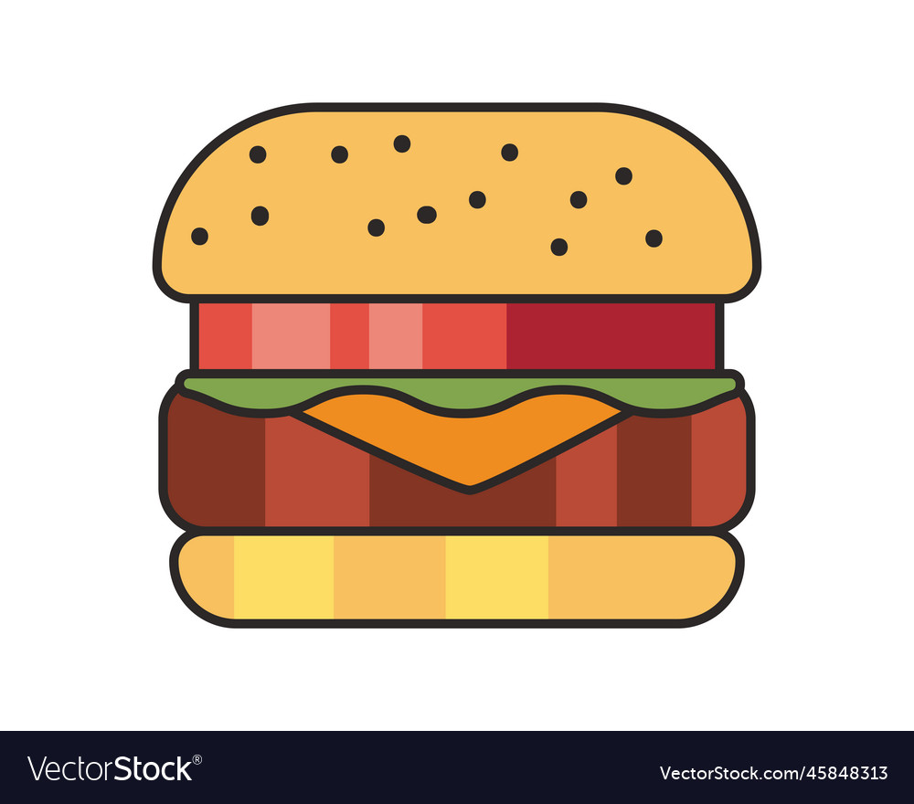 Flat colored burger Royalty Free Vector Image - VectorStock