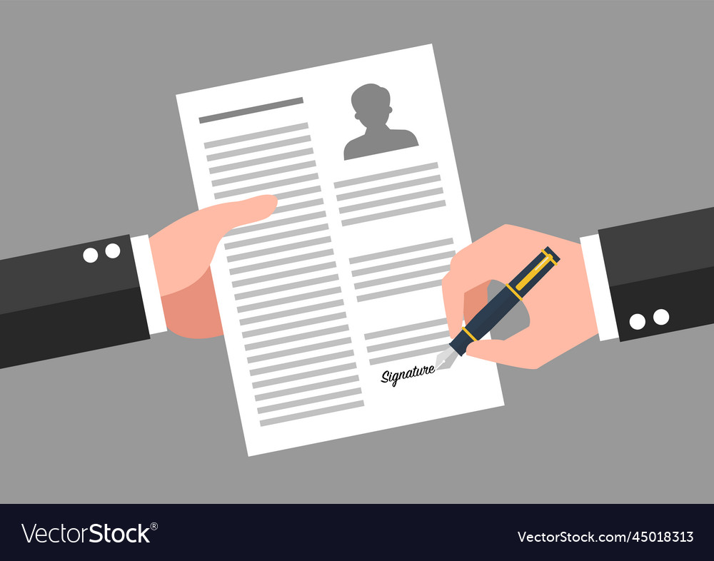 Hand signing a document Royalty Free Vector Image