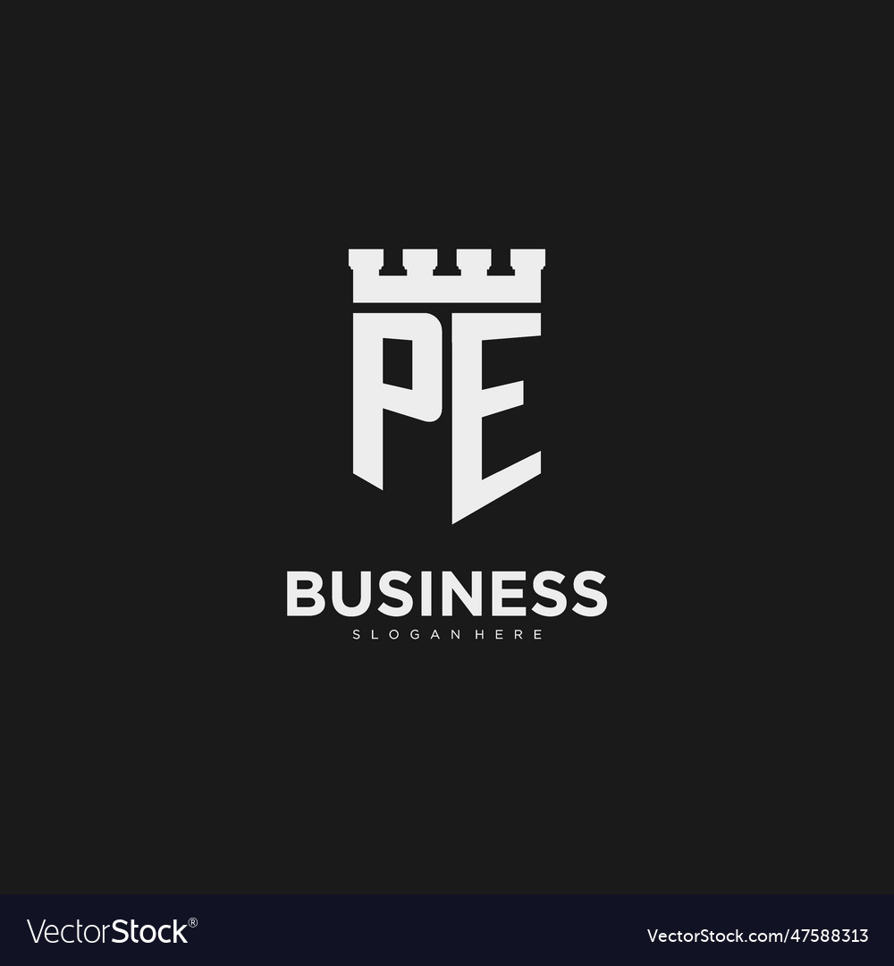 Initials pe logo monogram with shield Royalty Free Vector