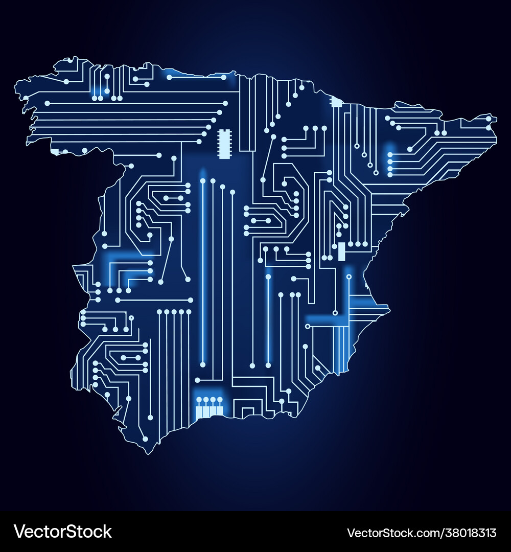 Map spain with electronic circuit Royalty Free Vector Image