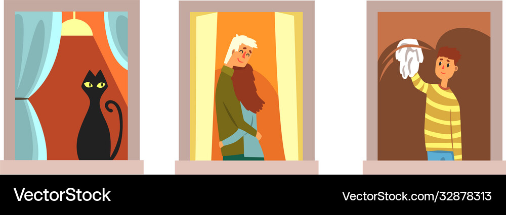 Neighbors in windows doing daily things in their Vector Image