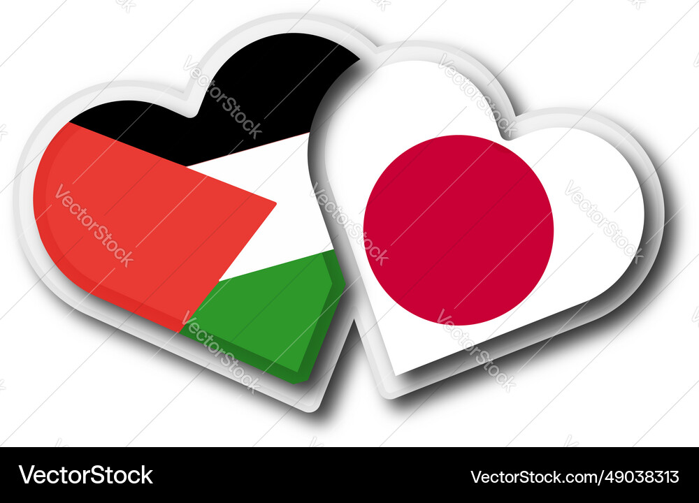 Palestine vs japan flag heart shape Royalty Free Vector