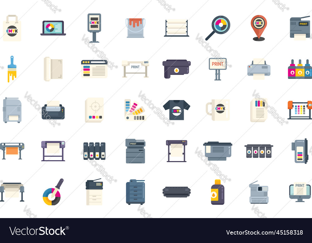 Digital printing icons set flat computer Vector Image