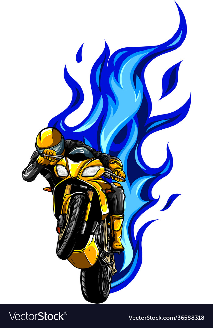 Fiery motorcycle racing with pilot Royalty Free Vector Image