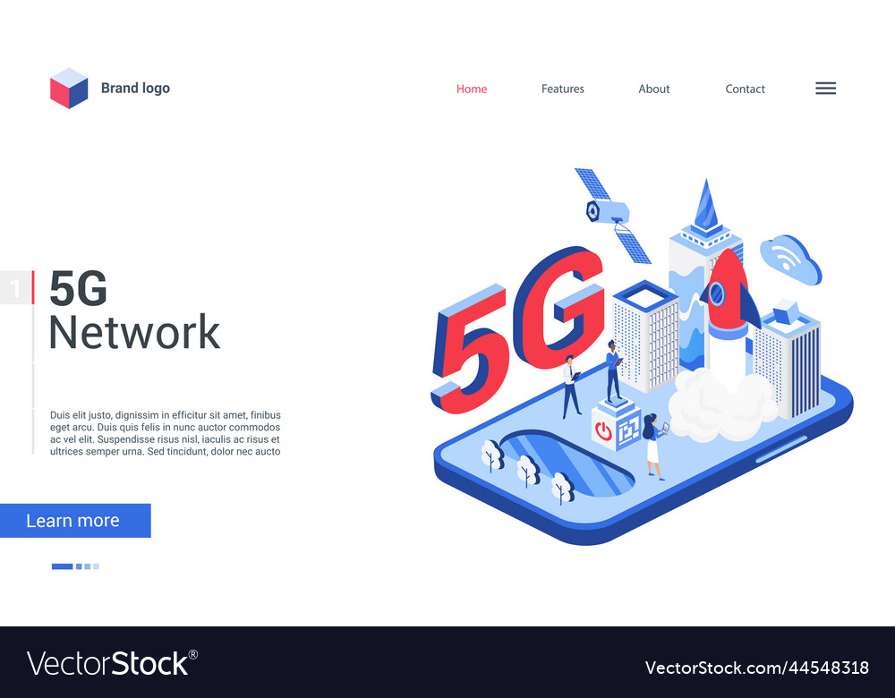 Isometric 5g telecom network telecommunication Vector Image