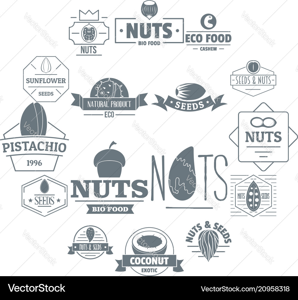 Nuts seeds logo icons set simple style Royalty Free Vector
