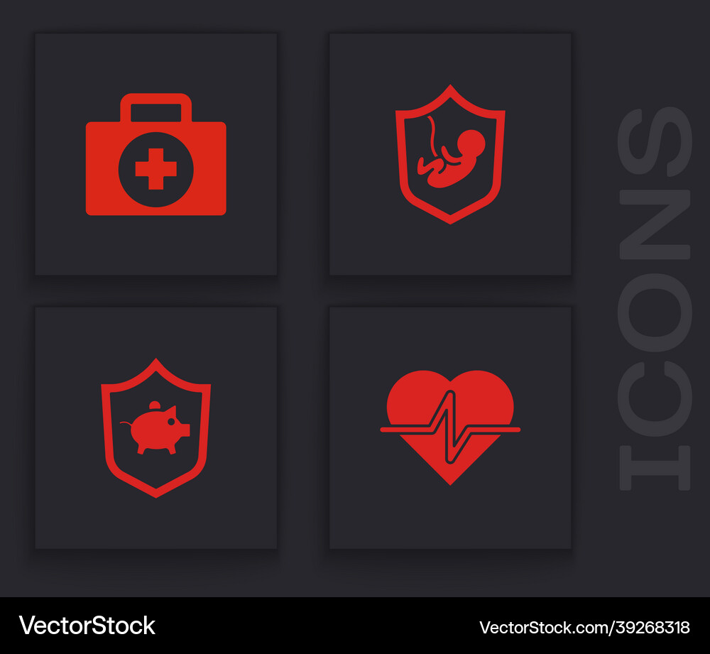 Set life insurance first aid kit with shield Vector Image