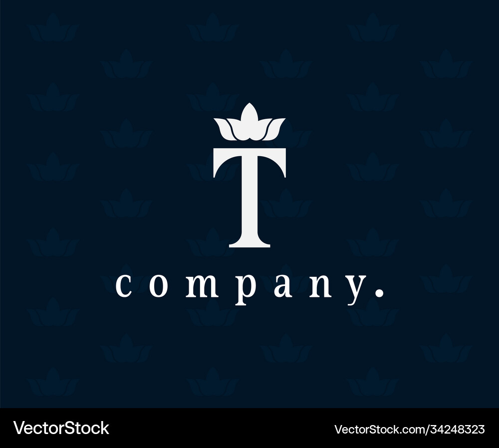 Letter t floral crown logo with seamless pattern Vector Image