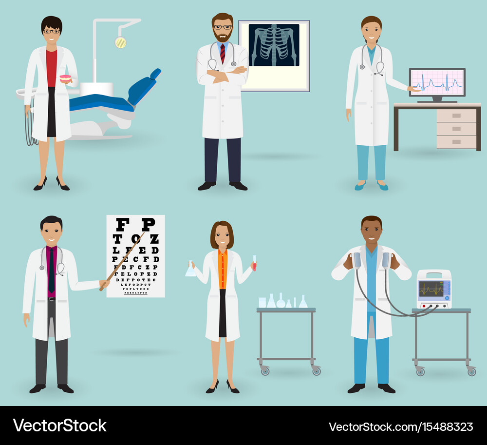 Medical treatment set with doctors different Vector Image