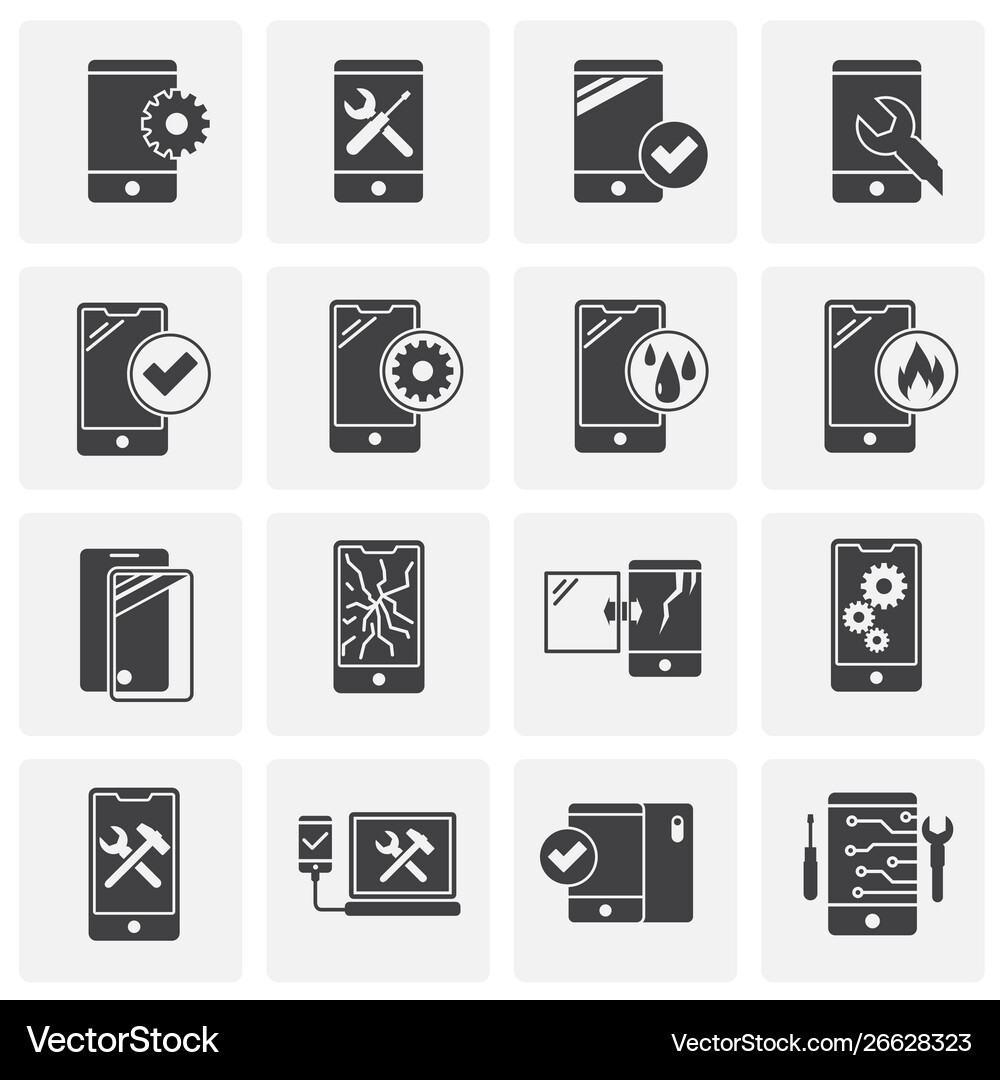 Smartphone service related icons set on background