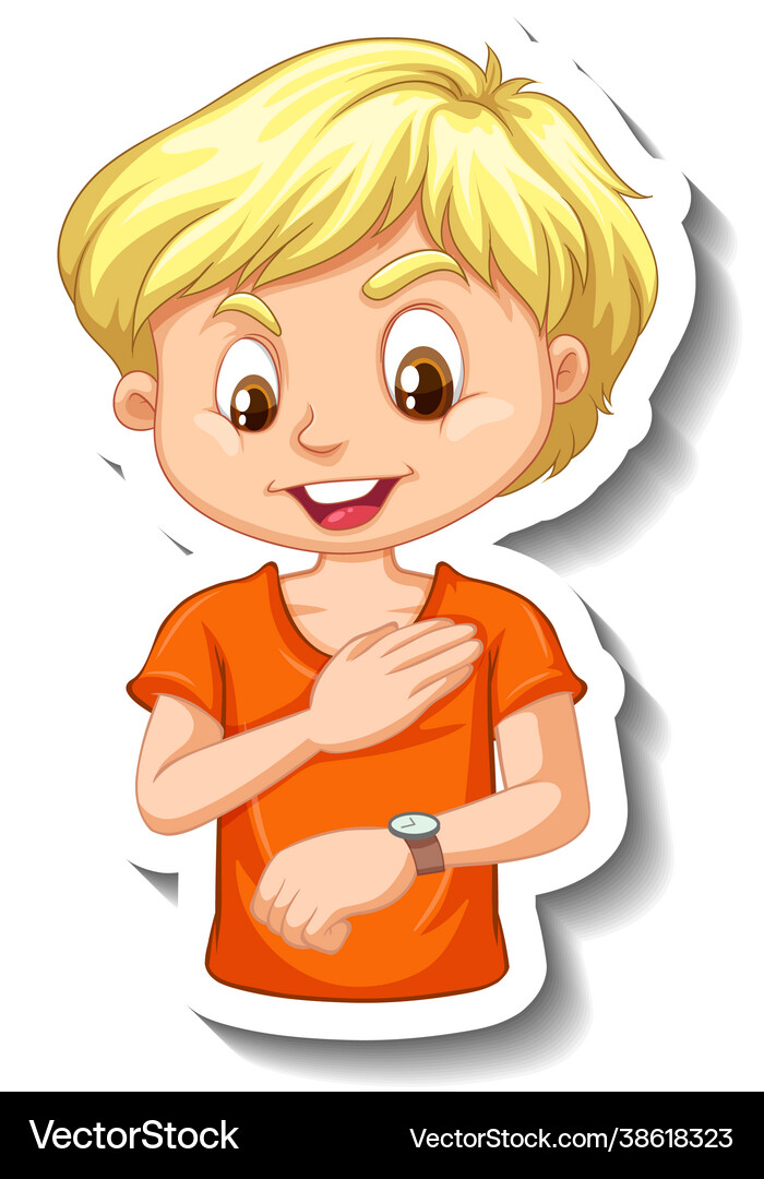 Sticker a boy cartoon character looking Royalty Free Vector