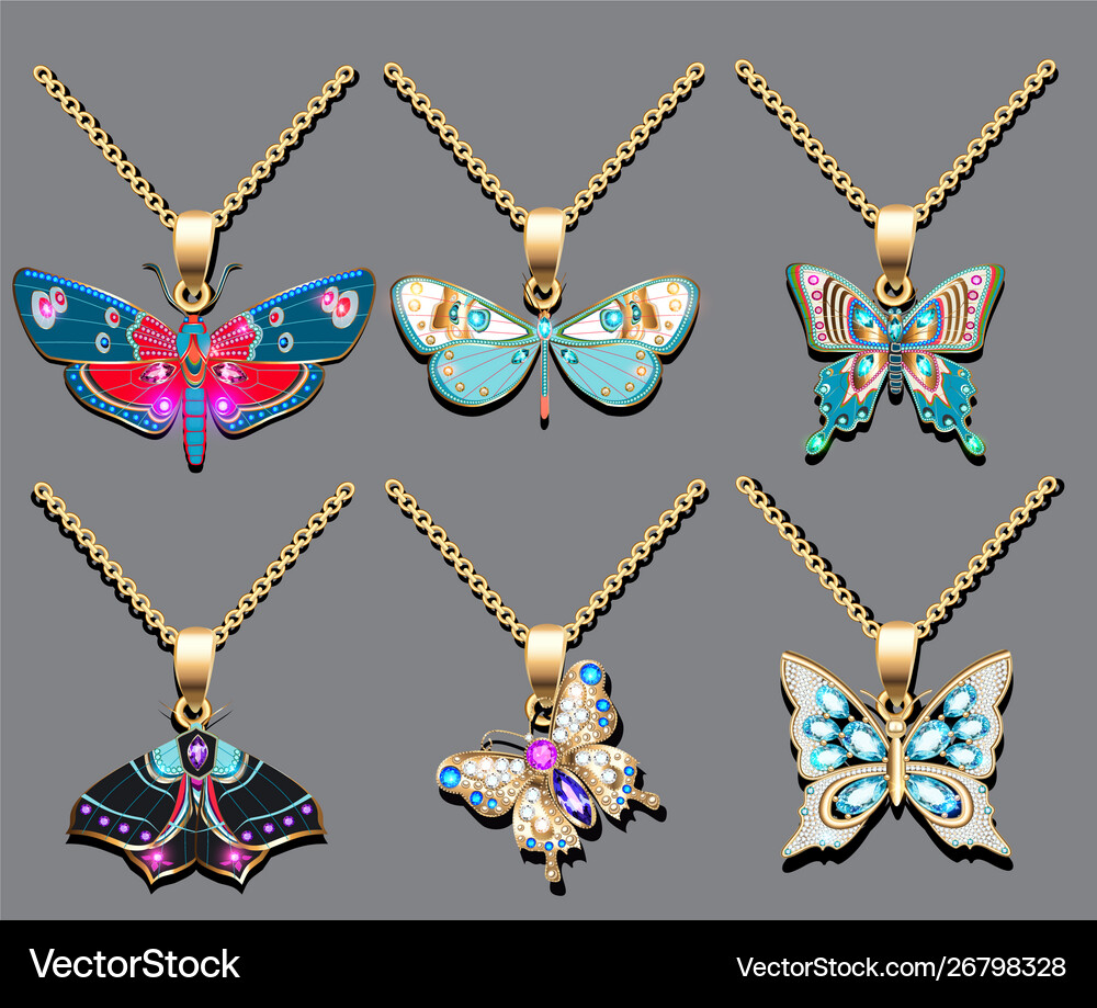 A set butterfly pendants with precious stones Vector Image