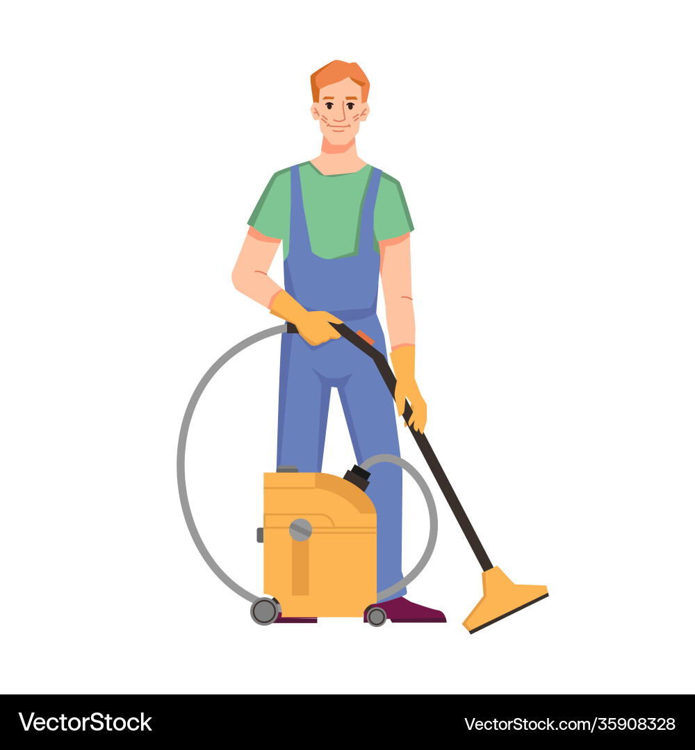 Cleaner staff vacuuming floors or carpets Vector Image