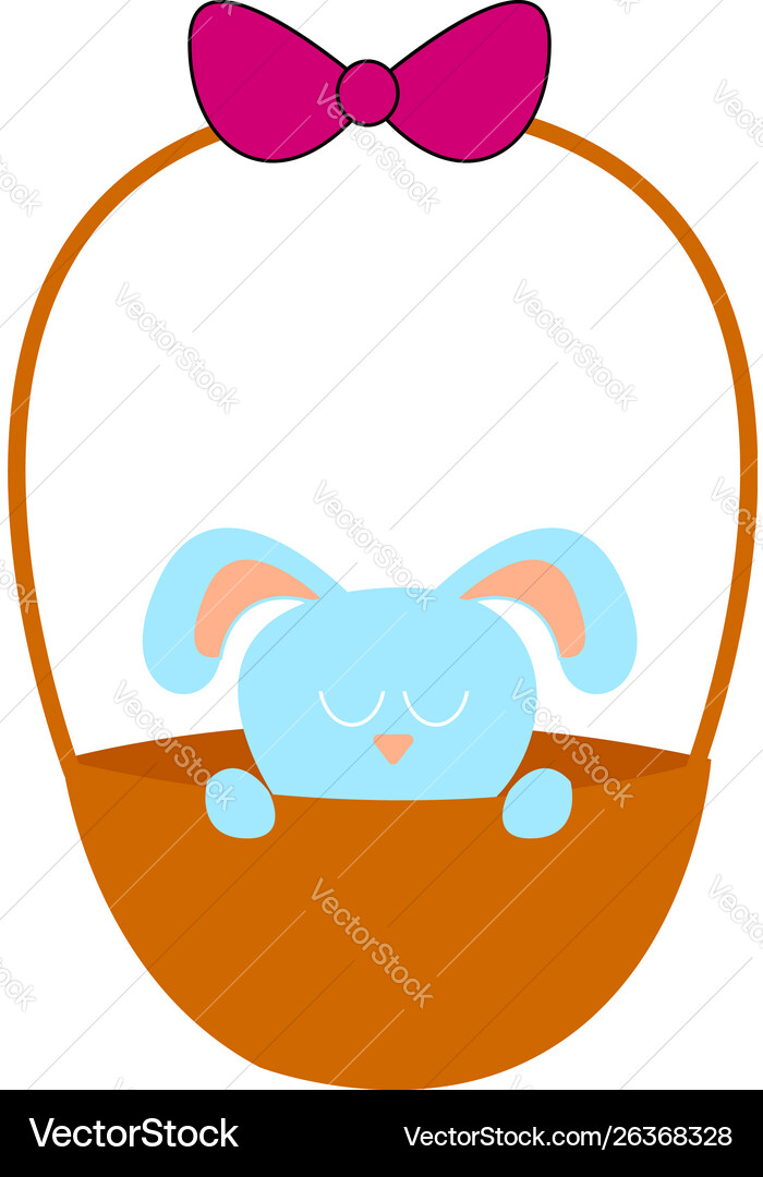 Cute blue bunny in a basket on white background Vector Image