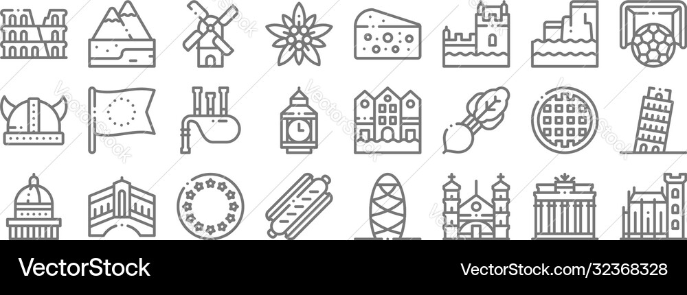 Europe line icons linear set quality Royalty Free Vector