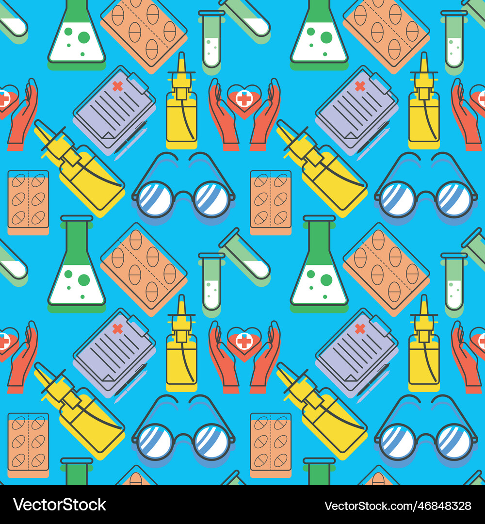 Flat color medical pattern with elements of pills Vector Image