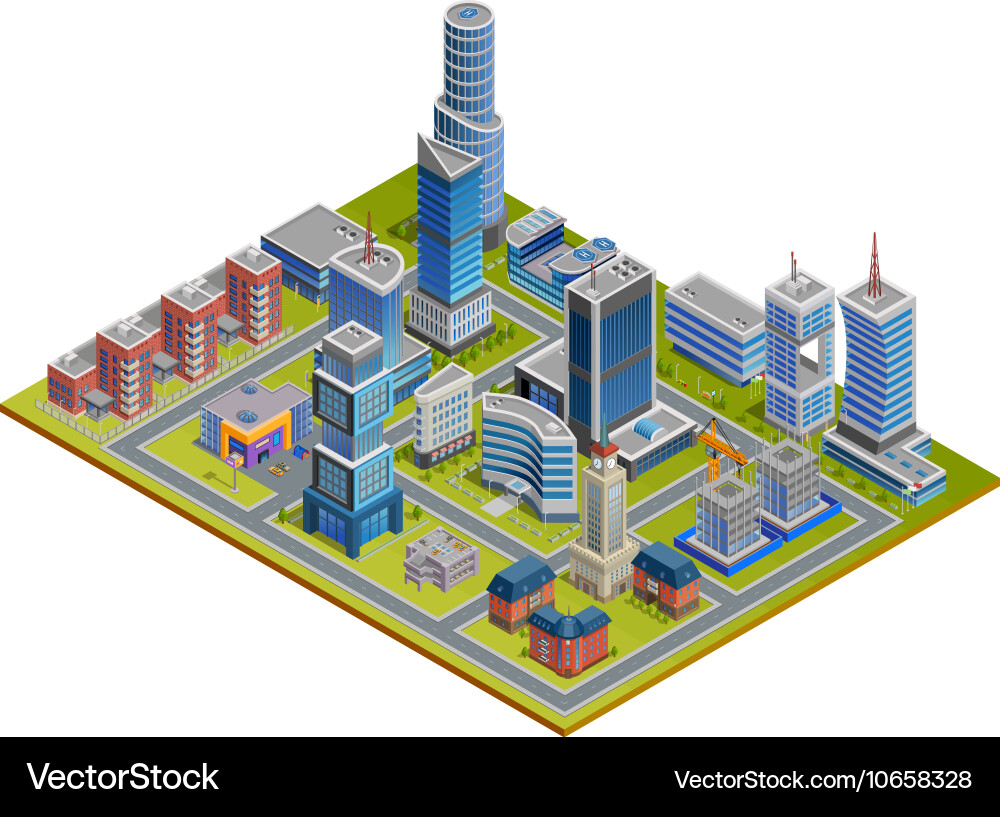 Isometric city Royalty Free Vector Image - VectorStock